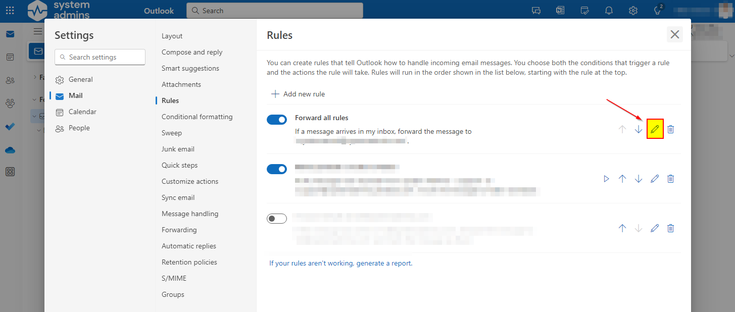 Edit a mailbox rule in Outlook through webmail – System Admins